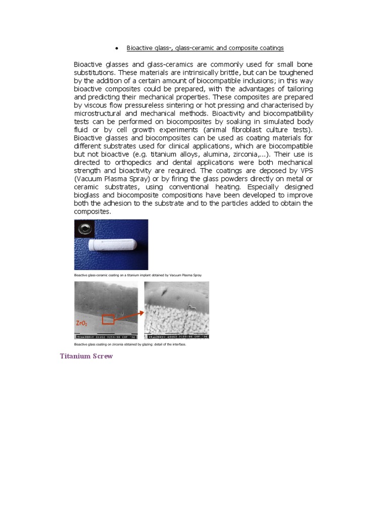 Bioactive Glass-, Glass-Ceramic and Composite Coatings: Titanium Screw ...