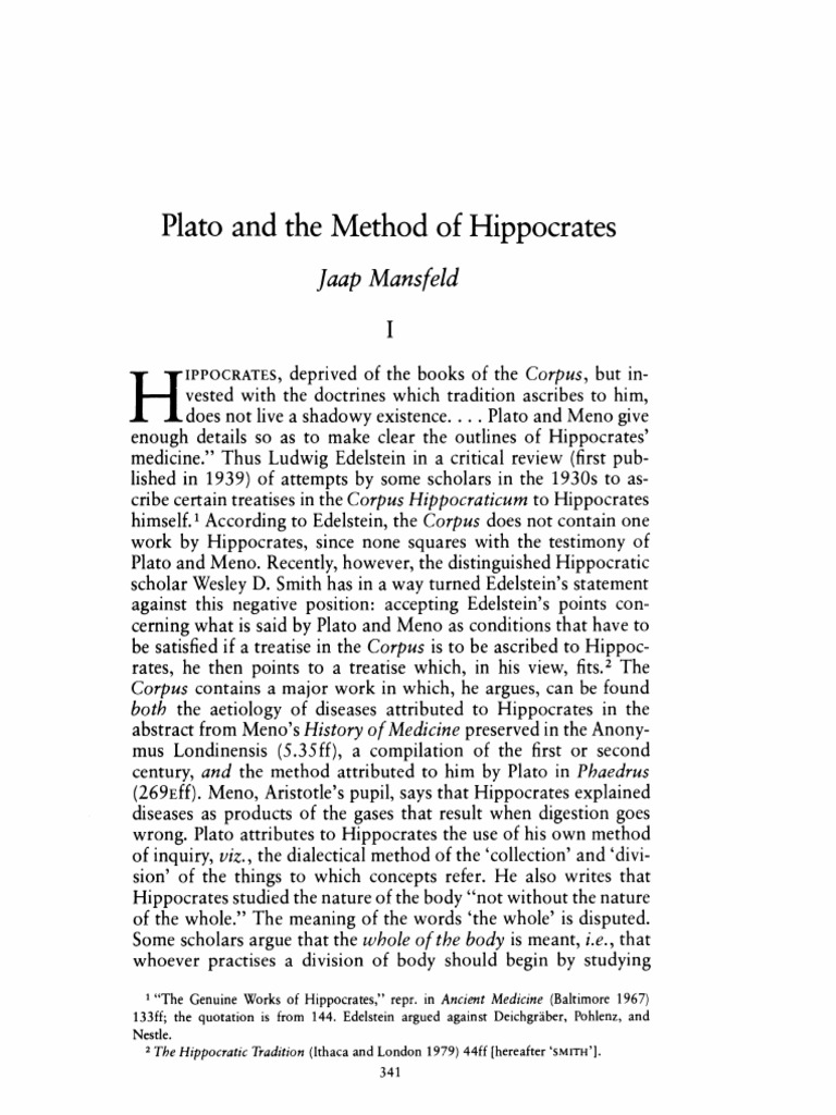 J. Mansfeld - Plato and The Method of Hippocrates | PDF | Plato ...