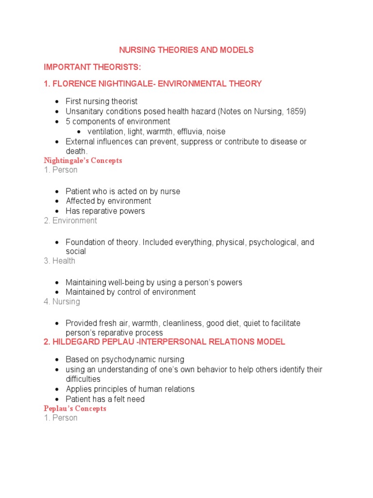 Nursing Theories and Models Important Theorists: 1. Florence ...