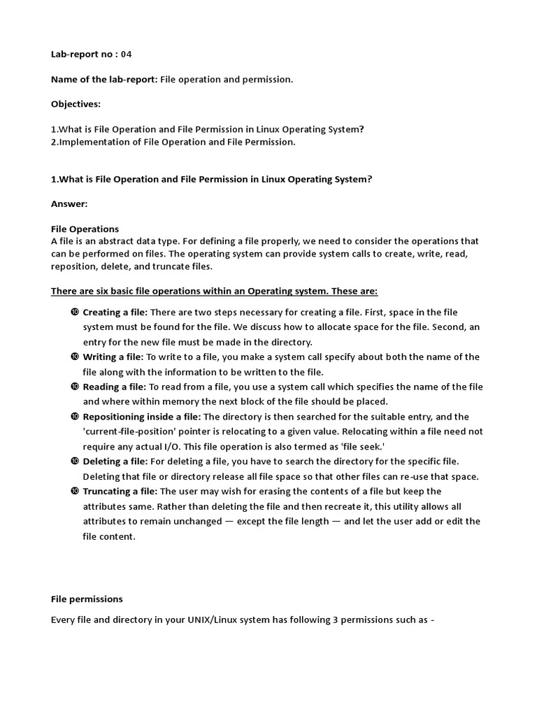 Lab No 04 File Operation And Permission Pdf Computer File Directory Computing 8403