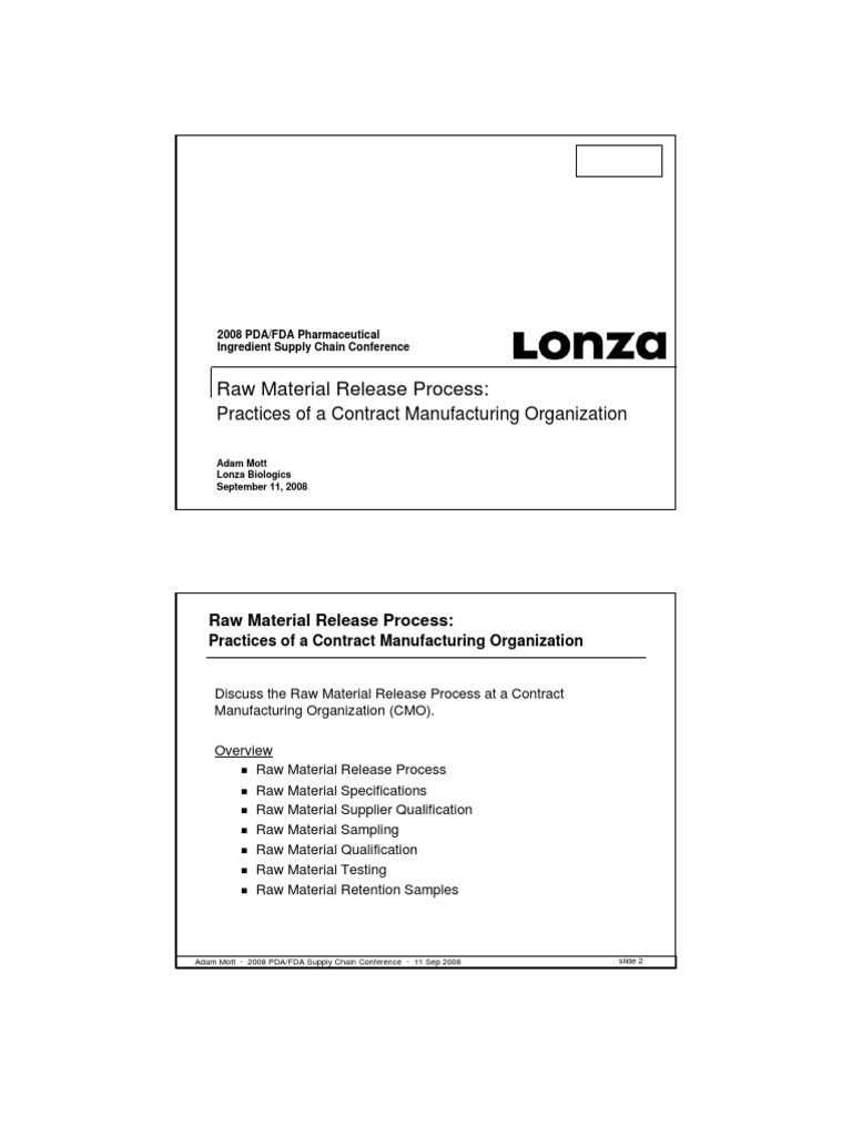 Raw Material Release in Pharmaceuticals | PDF | Verification And ...