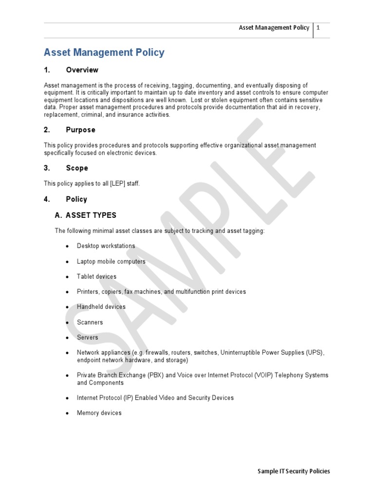 LEP Asset Management Policy | PDF | Computer Network | Voice Over Ip