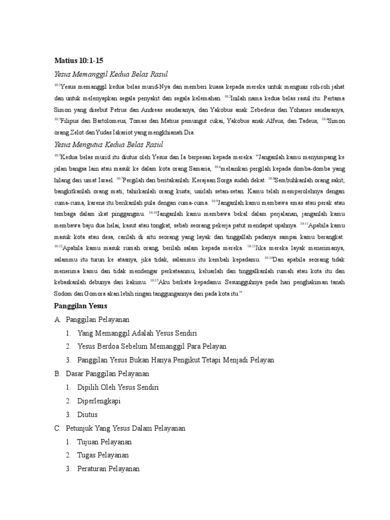 Matius 10 Ay 1 S.D 15 | PDF