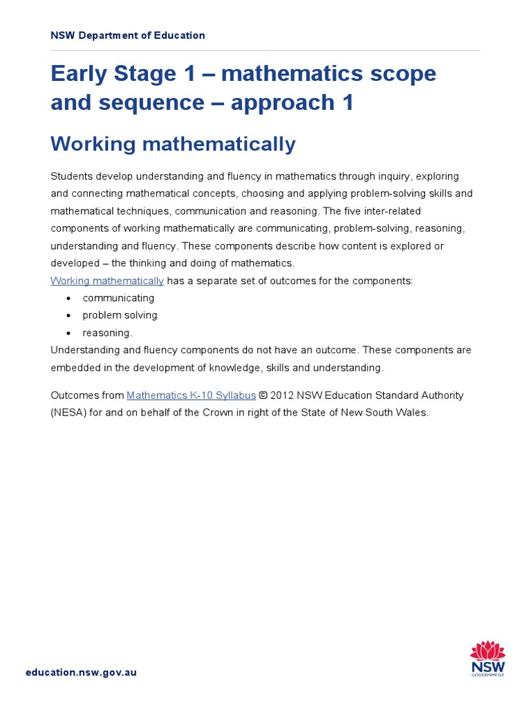Mathematics Es1 Scope and Sequence Approach 1 | PDF | Numbers ...