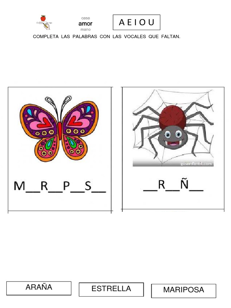 Completa palabras con vocales faltantes | PDF