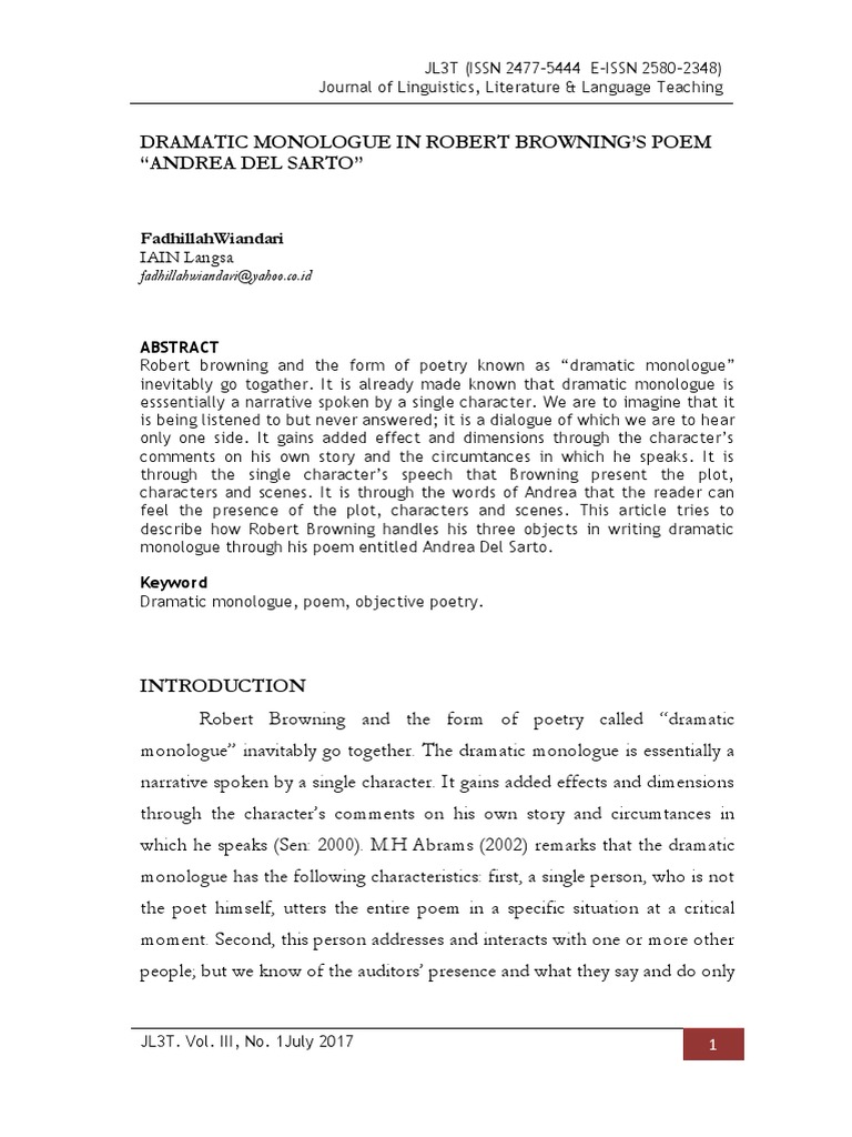 Dramatic Monologue in Robert Browning'S Poem "Andrea Del Sarto" | PDF ...