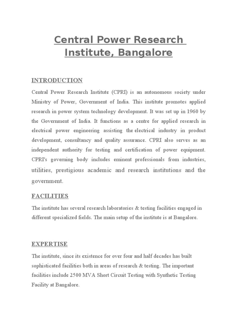 Central Power Research Institute, Bangalore | PDF | Capacitor ...