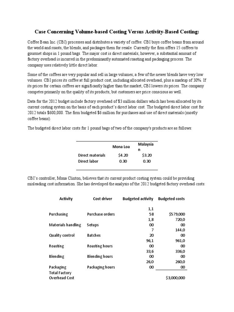 Case Concerning Volume-Based Costing Versus Activity-Based Costing ...