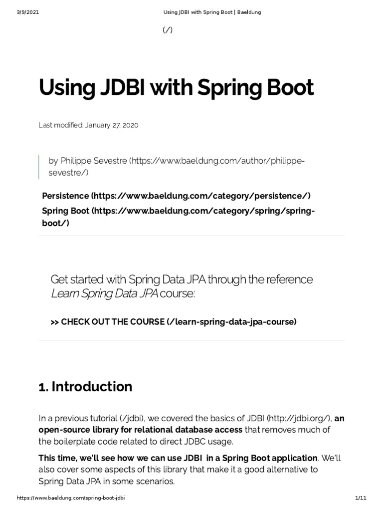Using JDBI With Spring Boot - Baeldung | Download Free PDF | Method (Computer Programming ...