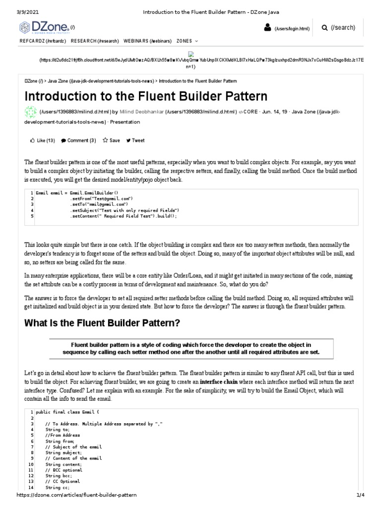 Introduction To The Fluent Builder Pattern Dzone Java Pdf Method Computer Programming