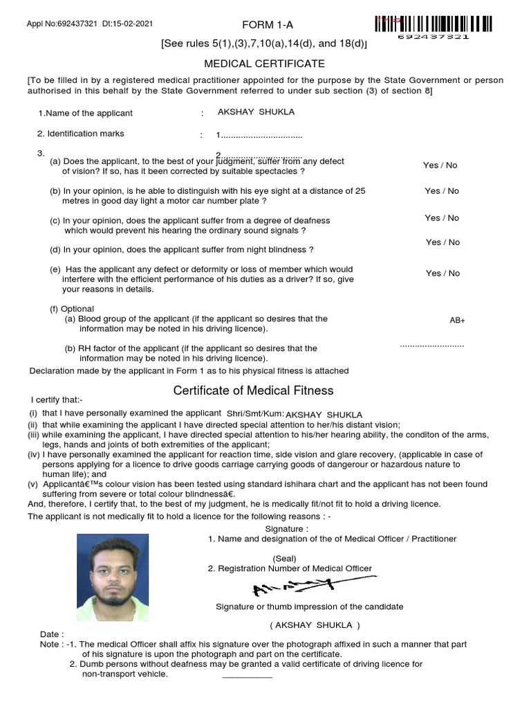 Form 1-A (See Rules 5 (1), (3), 7,10 (A), 14 (D), and 18 (D ...