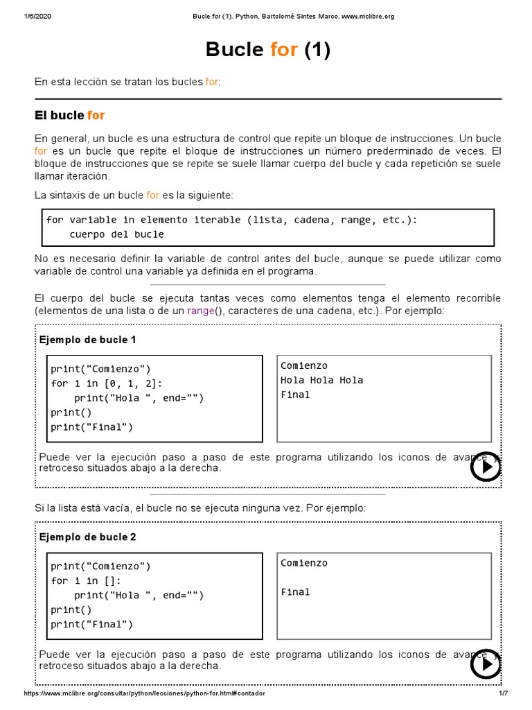 Bucle For en Python | PDF | Python (lenguaje de programación ... Bucle For en Python | PDF | Python (lenguaje de programación ...