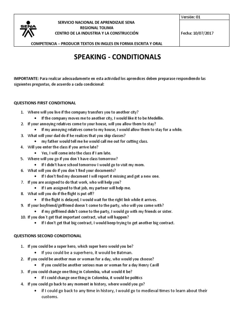 Speaking - Conditionals: Questions First Conditional | PDF