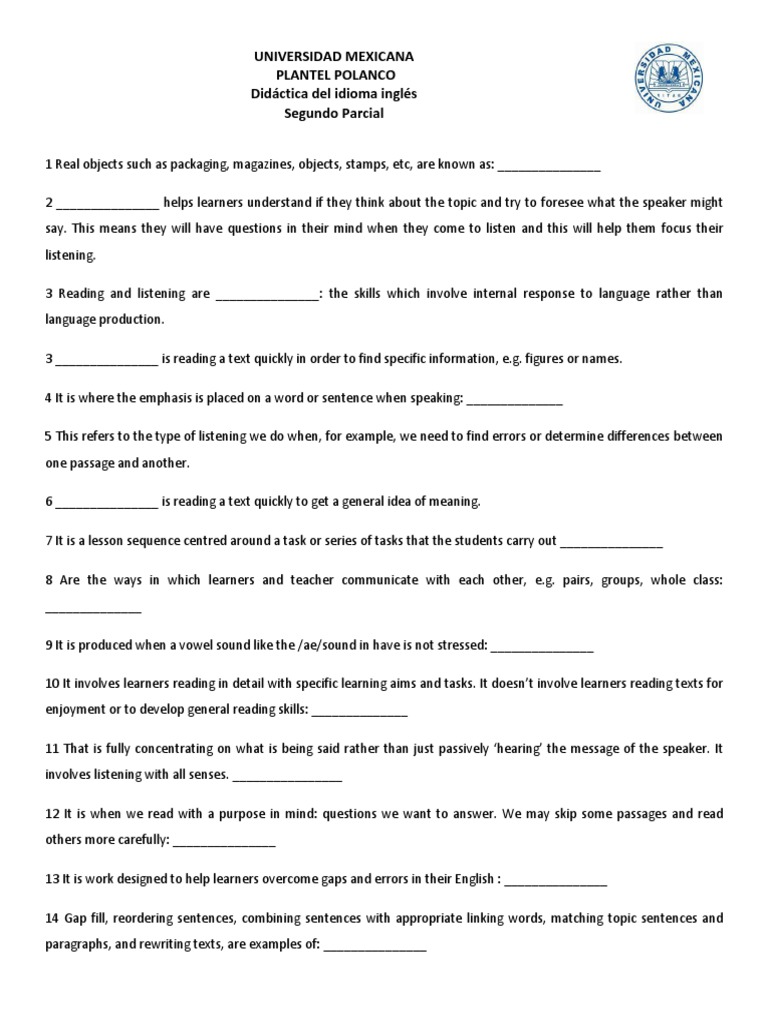 Universidad Mexicana Plantel Polanco Didáctica Del Idioma Inglés Segundo Parcial | PDF ...