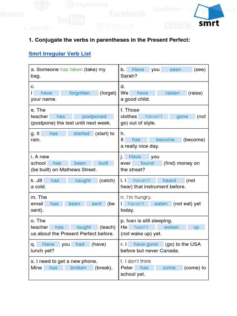 Present Perfect Tense Exercises | PDF