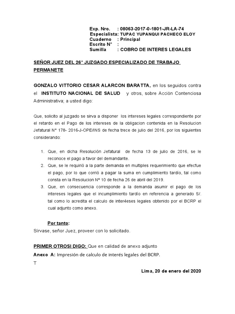 Solicitud de Cobro de Intereses Legales | PDF