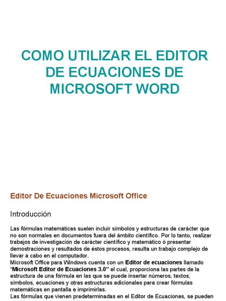 Usando El Editor de Ecuaciones | PDF | Microsoft Office | Microsoft