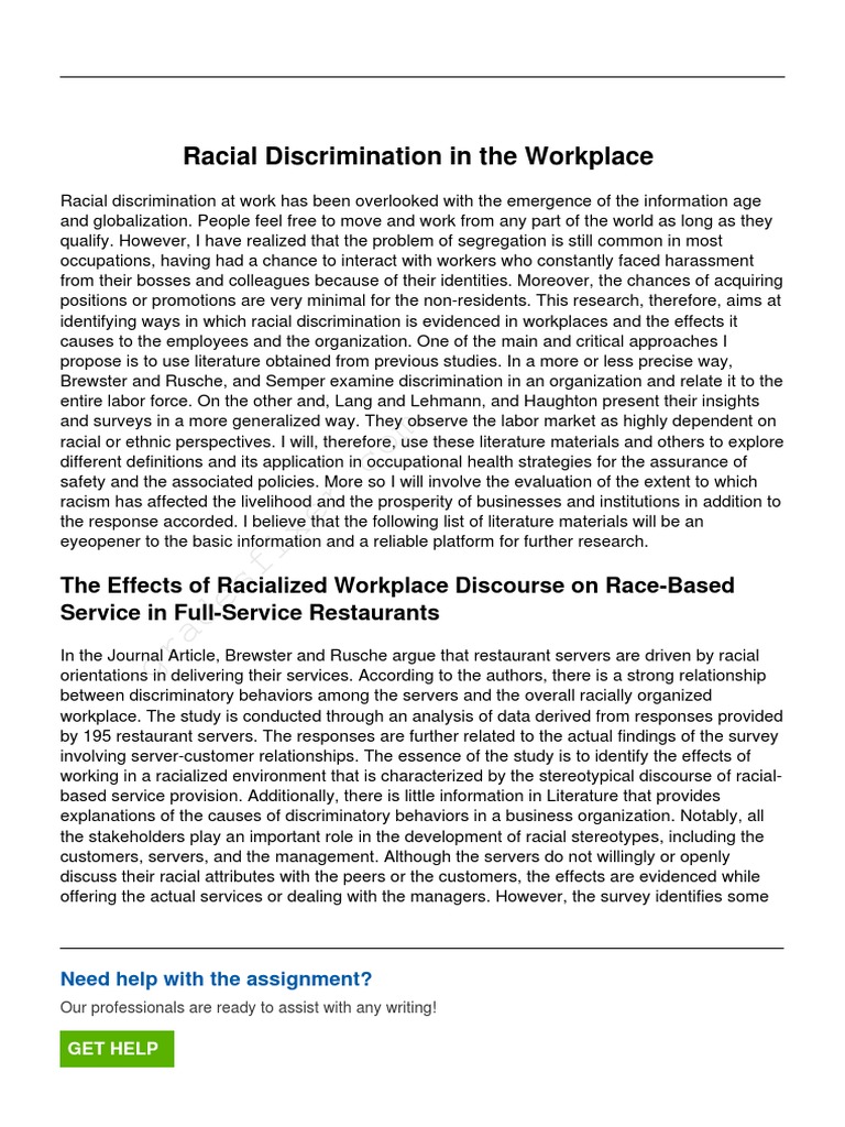 Racial Discrimination in The Workplace | PDF | Discrimination & Race ...