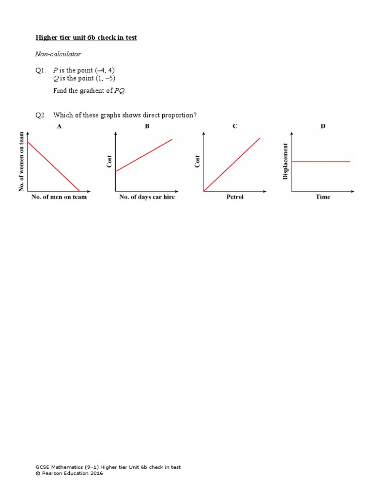 Higher Unit 06b Check in Test Linear Graphs Coordinate Geometry | PDF ...