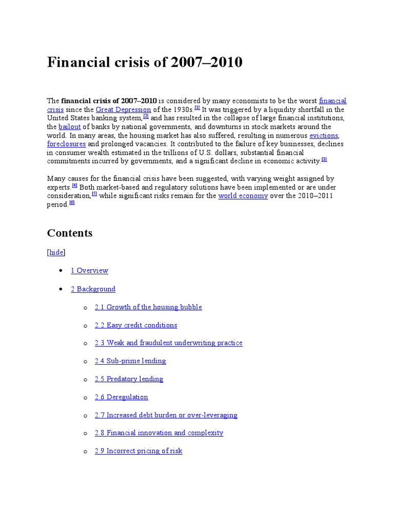 Financial Crisis of 2007 | PDF | Collateralized Debt Obligation ...