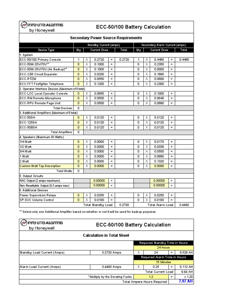 ECC-50/100 Battery Calculation: Secondary Power Source Requirements | PDF | Amplifier ...