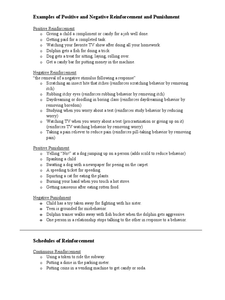 Examples Reinforcement and Punishment &schedules of Reinforcement | PDF ...
