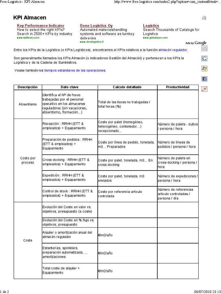 Free-Logistics - KPI Almacen | PDF | Transporte | Gestión de la cadena ...