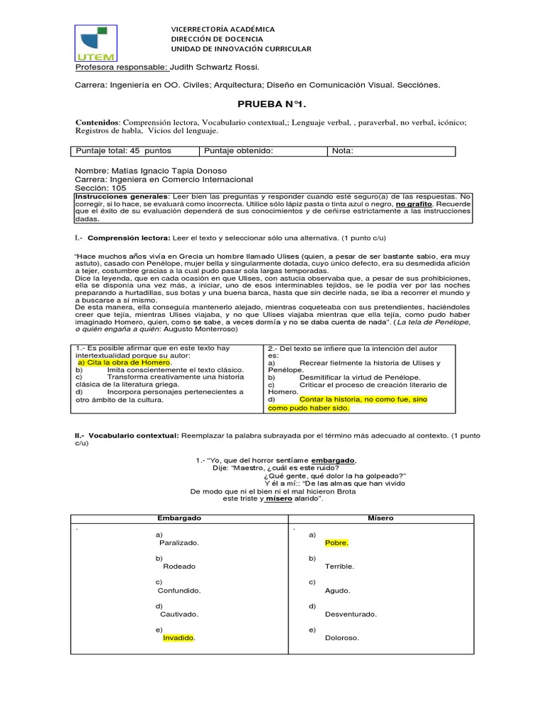 Prueba De Comunicacion Efectiva 1 Pdf Bendición