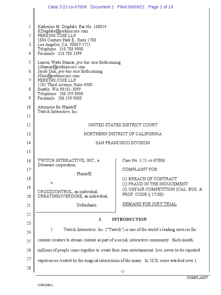 Twitch Lawsuit | Download Free PDF | Damages | Harassment