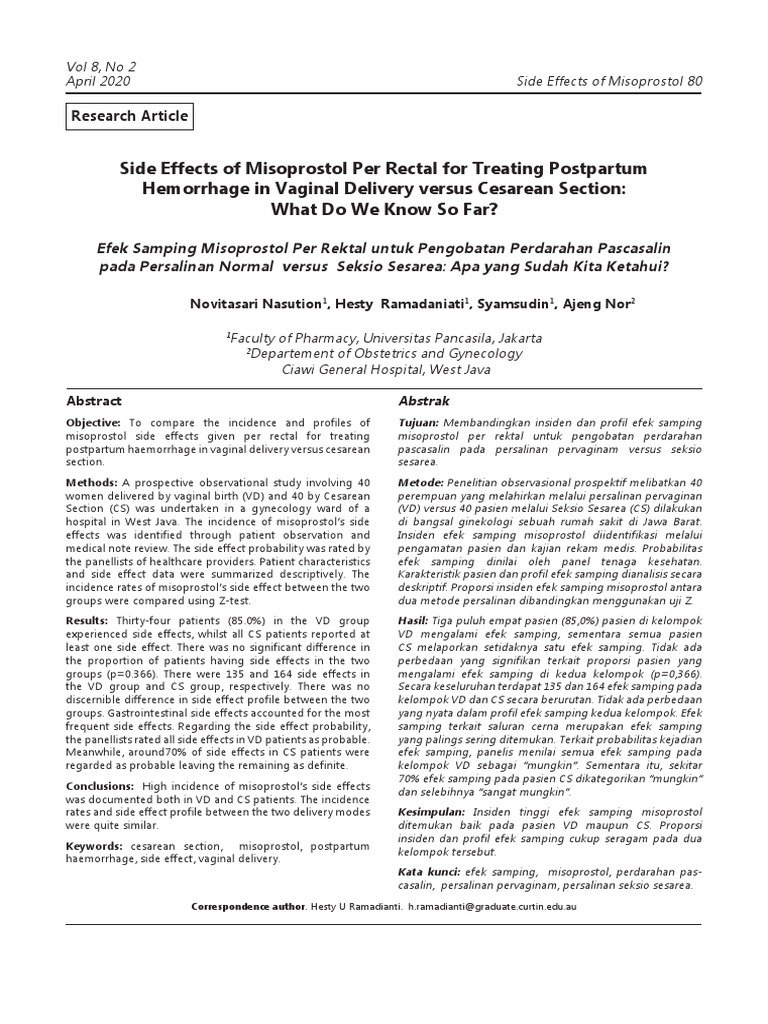 Side Effects of Misoprostol Per Rectal For Treating Postpartum | PDF ...