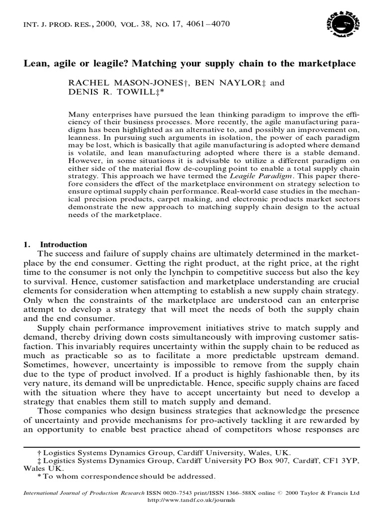 Lean, Agile or Leagile Matching Your Supply Chain To The Ma | PDF | Supply Chain | Supply Chain ...