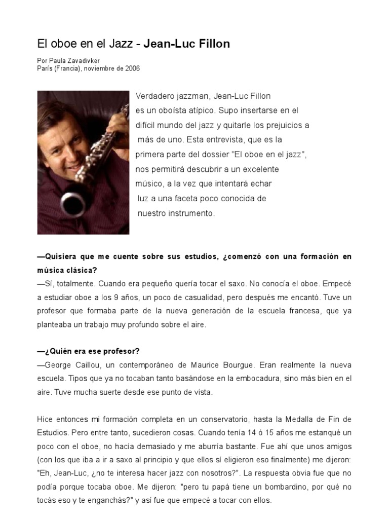 Jean Luc Fillon | PDF | Oboe | Jazz