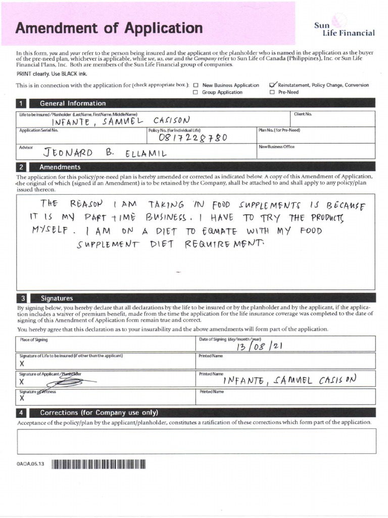 Amendment of Application | PDF