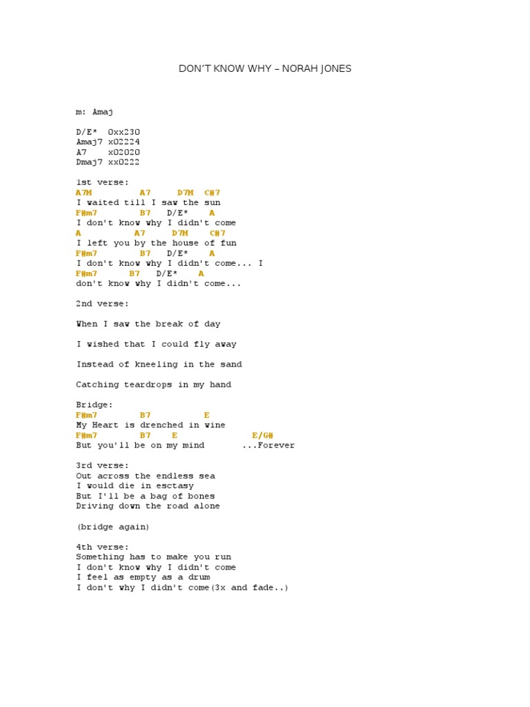 Norah Jones: Don't Know Why Lyrics | PDF