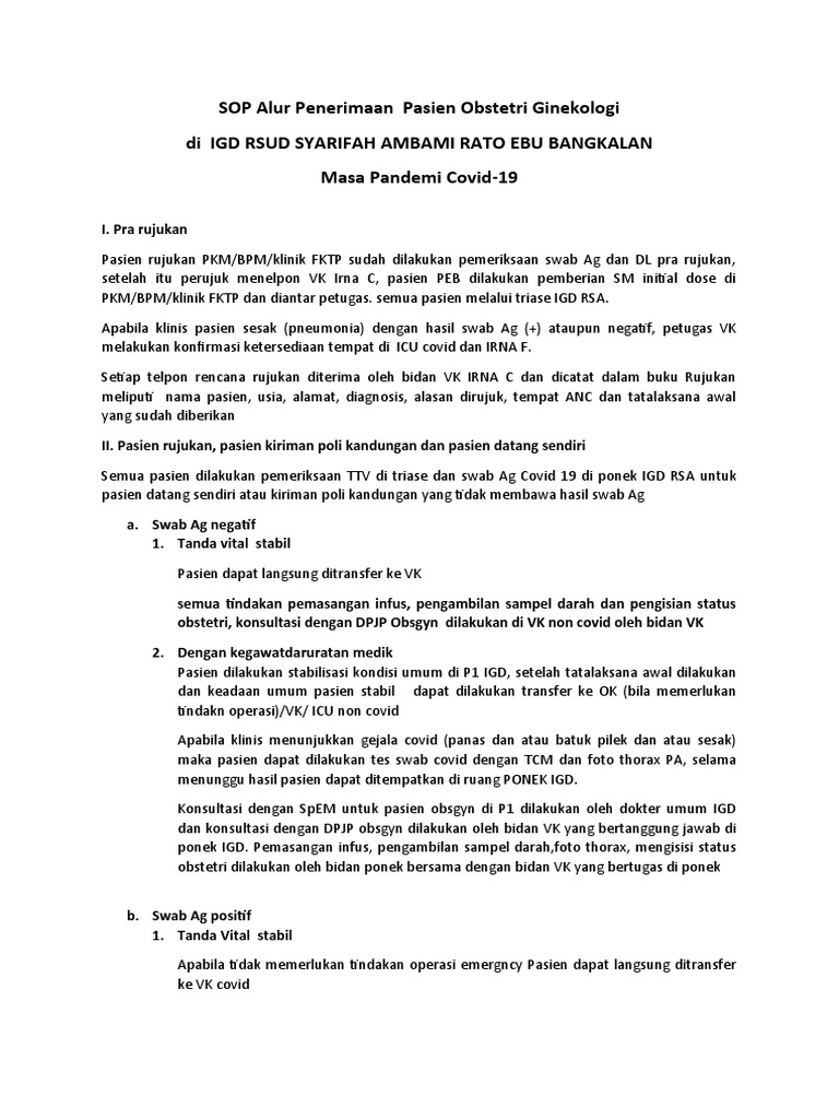 Sop Alur Penerimaan Pasien Obsgyn. Revisi | PDF
