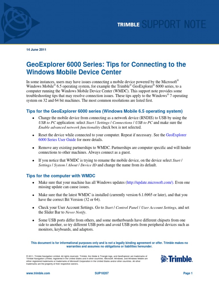 GeoExplorer6000 WMDC Connections | PDF | Microsoft Windows | Usb
