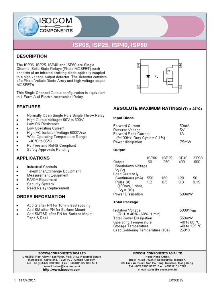 Isocom: ISP06, ISP25, ISP40, ISP60 | PDF | Relay | Reliability Engineering