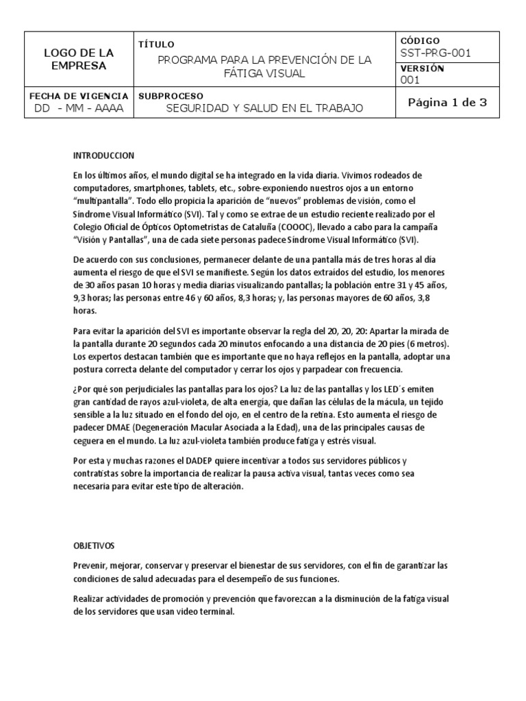 Fatiga Visual | PDF | Ojo humano | Percepción visual