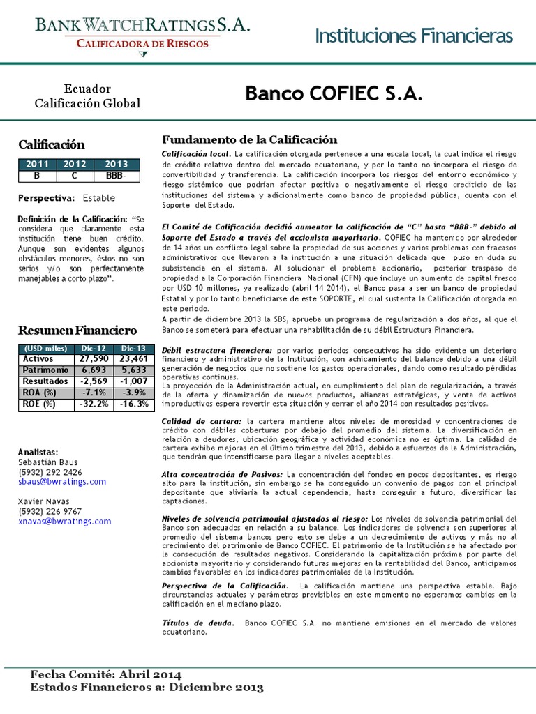 Global Banco Cofiec | PDF | Bancos | Ecuador