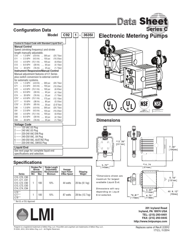 C Pump Data Sheet 11-14 1712L | PDF | Pipe (Fluid Conveyance) | Pump