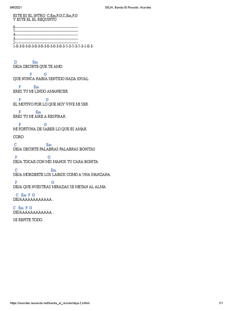 DEJA, Banda El Recodo - Acordes | PDF