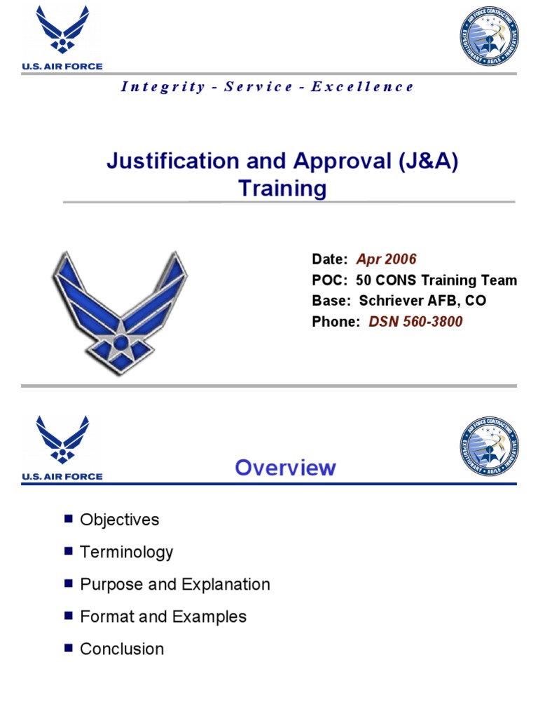 Justification and Approval (J&A) Training: Integrity - Service ...