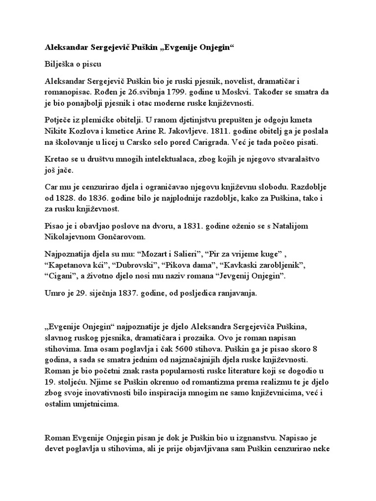 A.S.Puškin Evgenije Onjegin | PDF