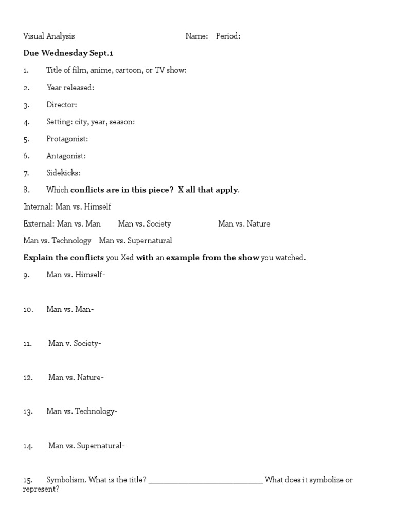 Visual Analysis Worksheet Guide | PDF | Games & Activities | Language ...
