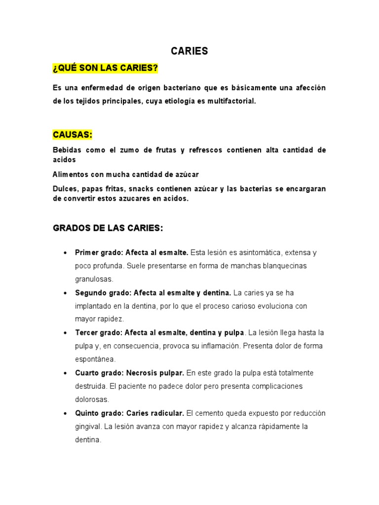Caries, Causas y Grados | PDF