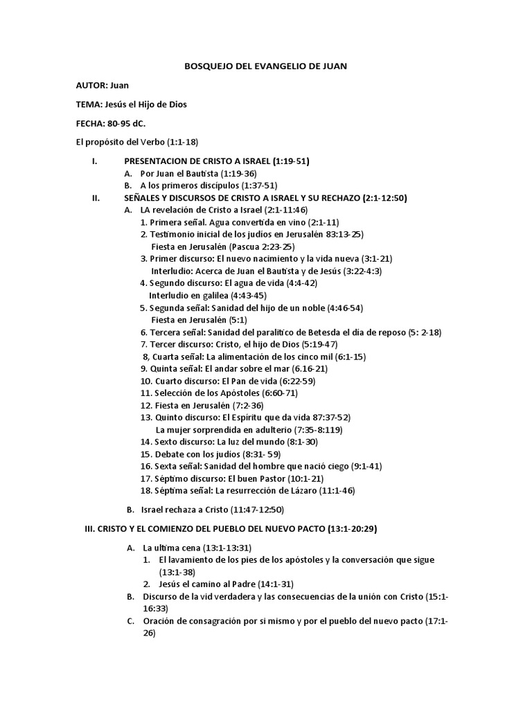 Bosquejo Del Evangelio de Juan | PDF | Jesús | Evangelio de juan