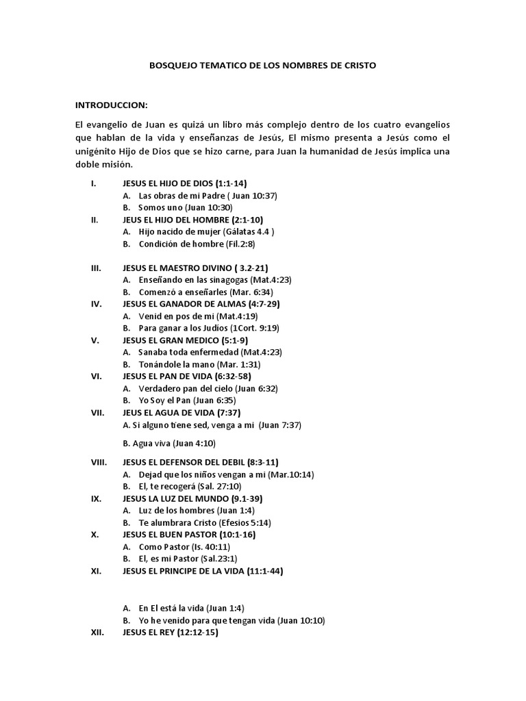 Bosquejo Tematico de Los Nombres de Cristo | PDF | Jesús | Cristo (título)