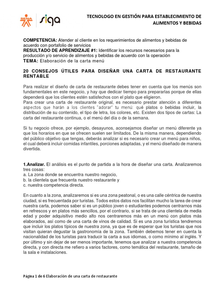 Cómo Hacer Una Carta de Restaurante | PDF | Papel | Alimentos