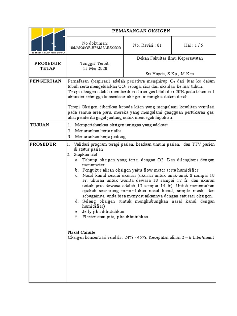 SOP Pemasangan Oksigen | PDF