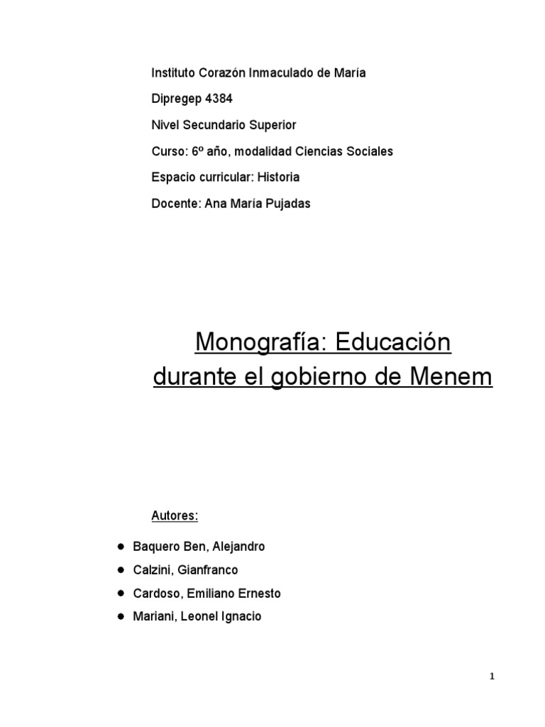 Monografia Menem | PDF | Educación primaria | Educación más alta